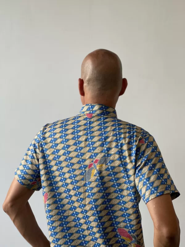 Batik Blue Geometry (Blue/Brown) - Baju Langkawi